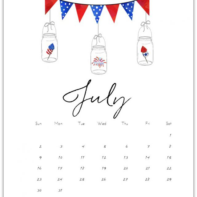 Free July 2018 Calendar Page - Mason Jar Crafts Love