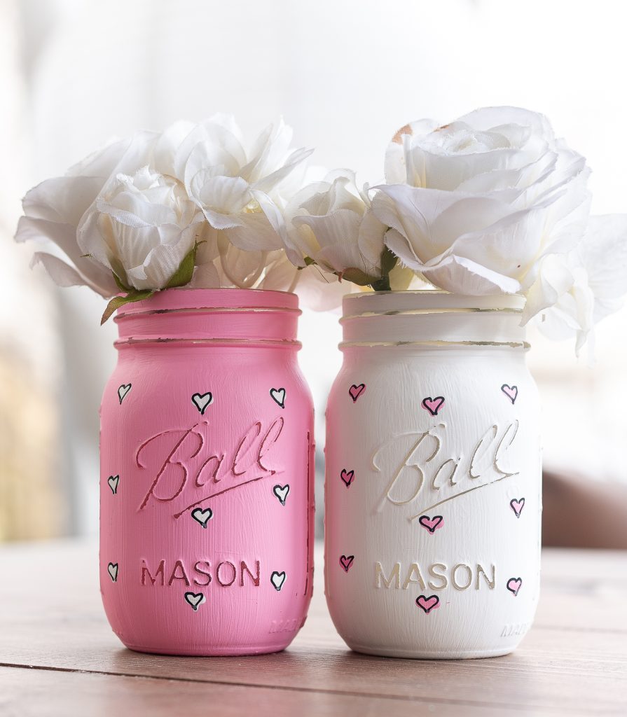 Painted Hearts on Mason Jars - Mason Jar Crafts Love