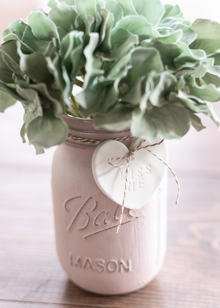 Painted Valentine Mason Jar with Clay Heart Tag - Mason Jar Crafts Love
