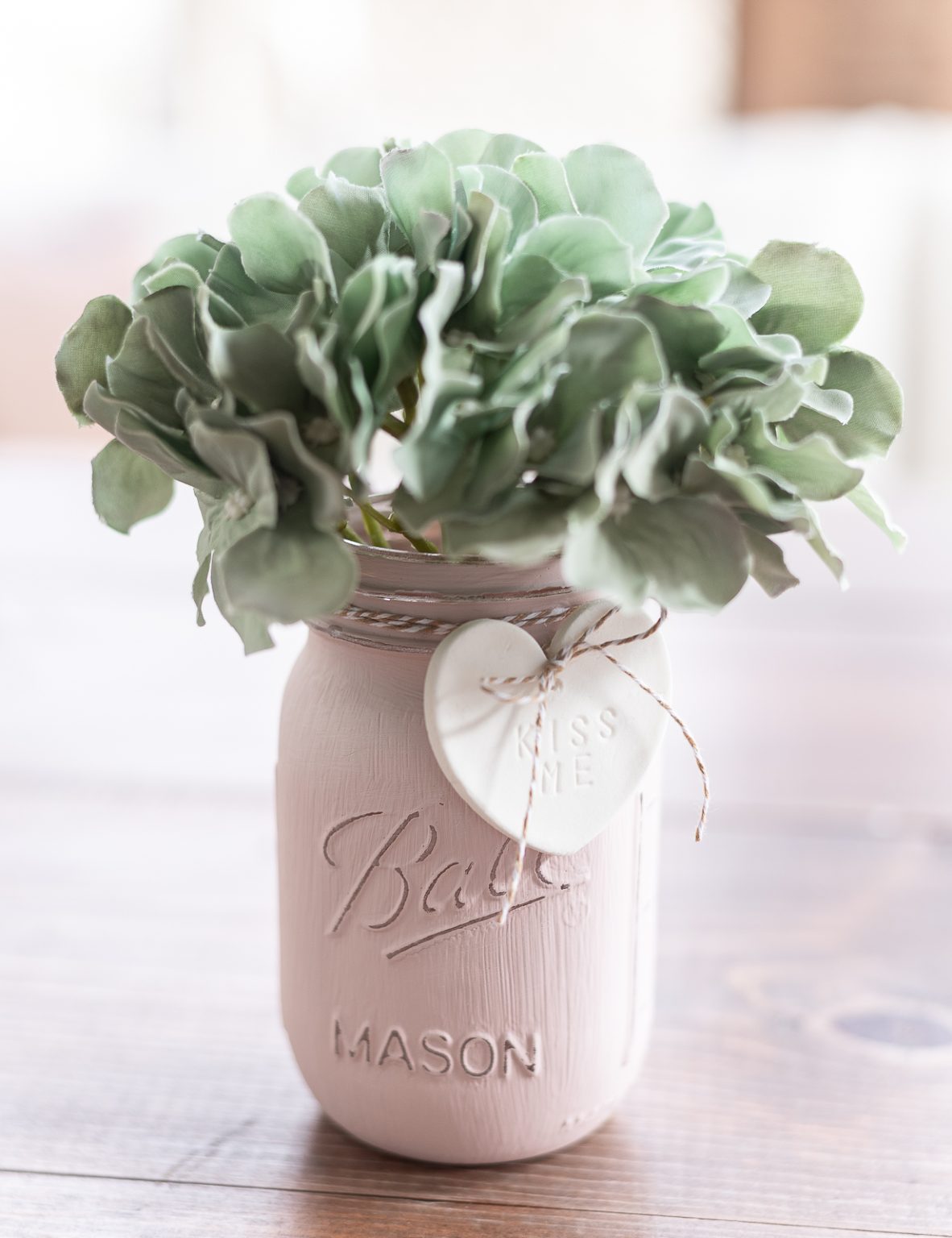 Painted Valentine Mason Jar with Clay Heart Tag - Mason Jar Crafts Love