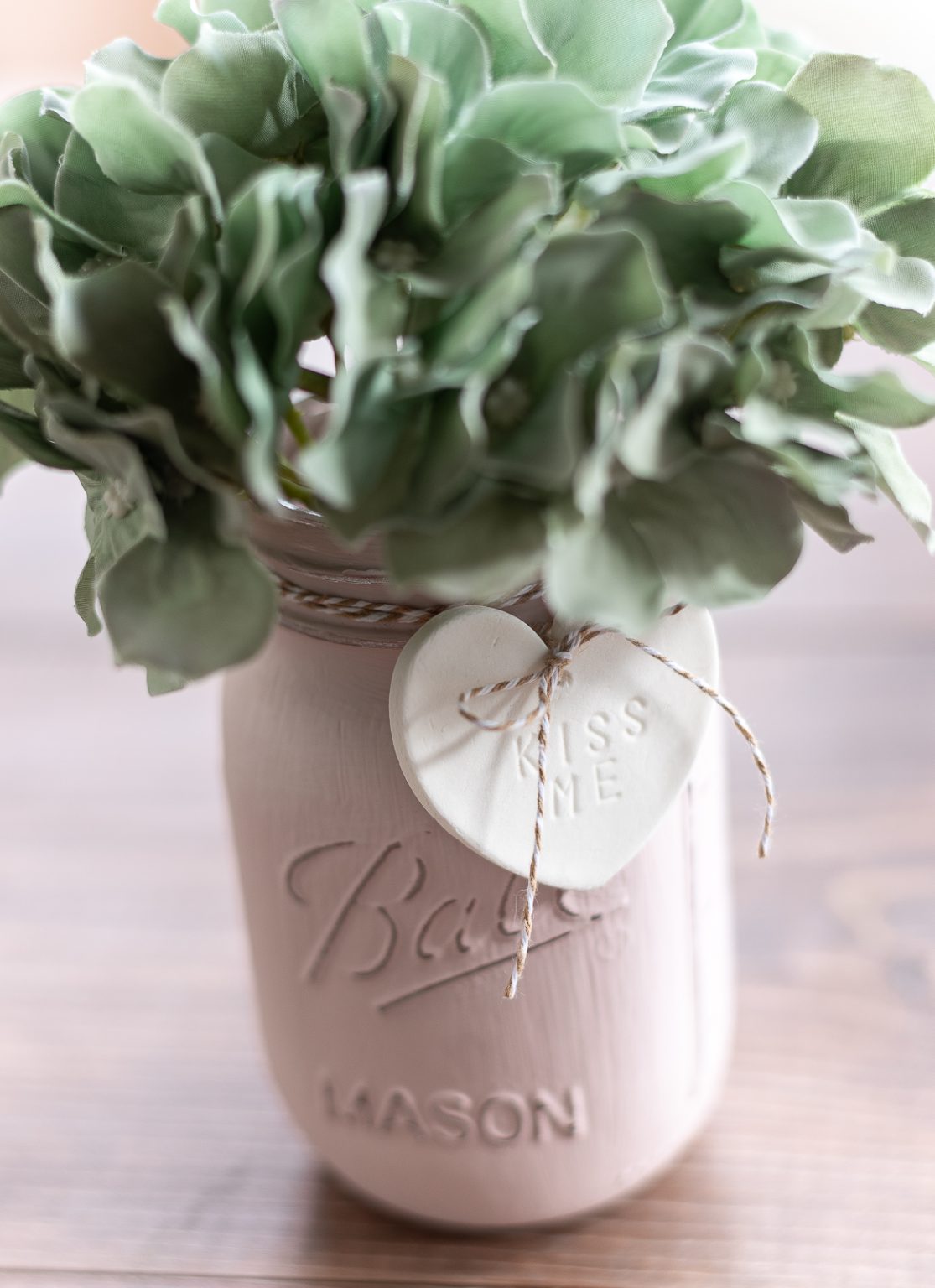 Painted Valentine Mason Jar with Clay Heart Tag - Mason Jar Crafts Love